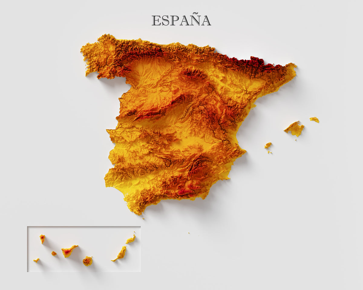 Spain Shaded Relief Colourized (Official Colours) - Yellow Variation ...