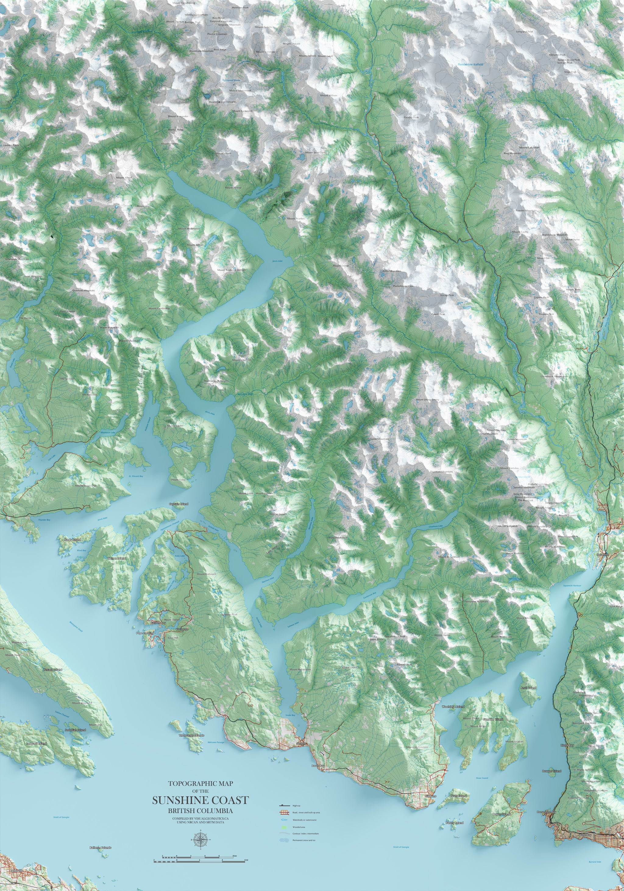 Sunshine Coast Topographic Map – Visual Wall Maps Studio