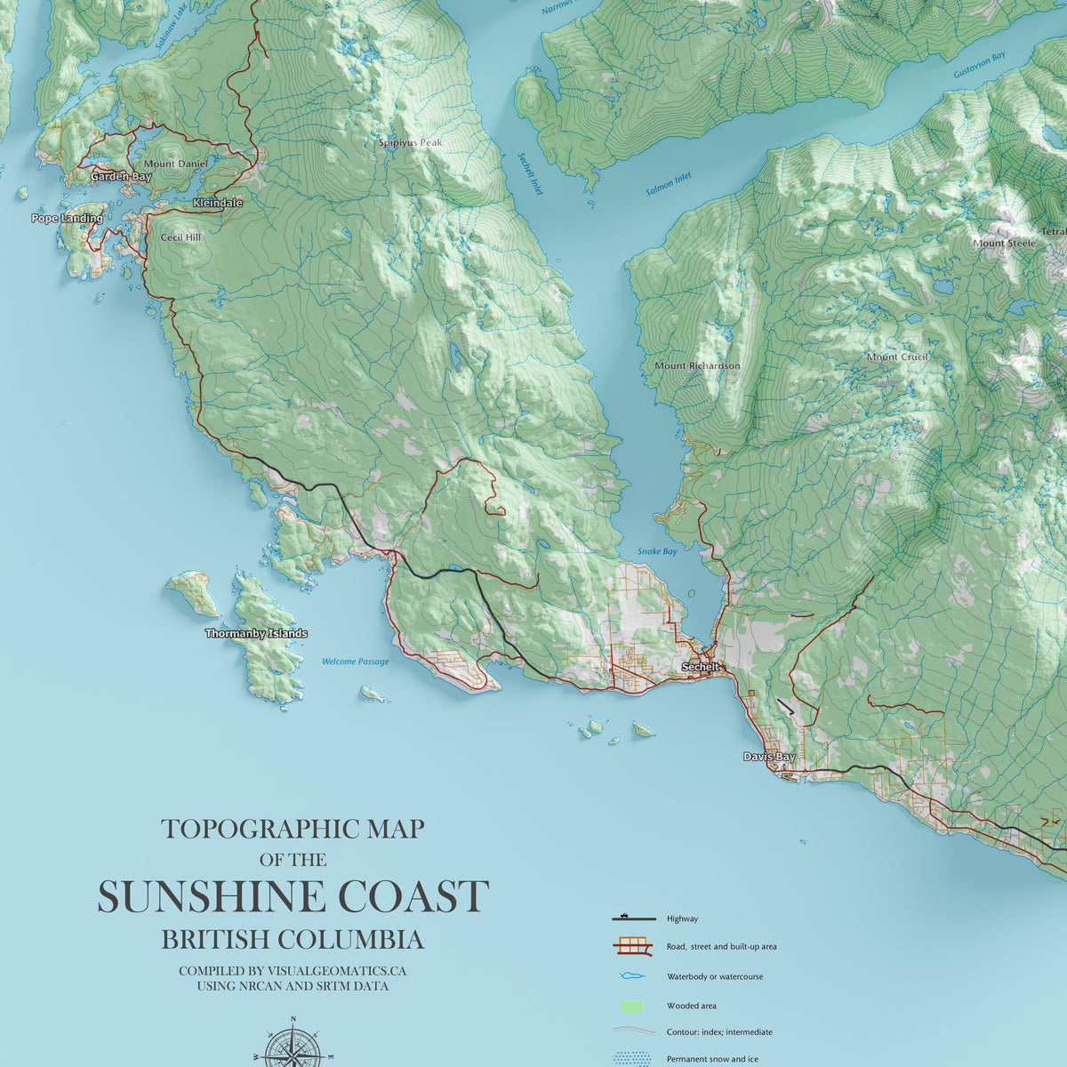 Sunshine Coast Topographic Map – Visual Wall Maps Studio