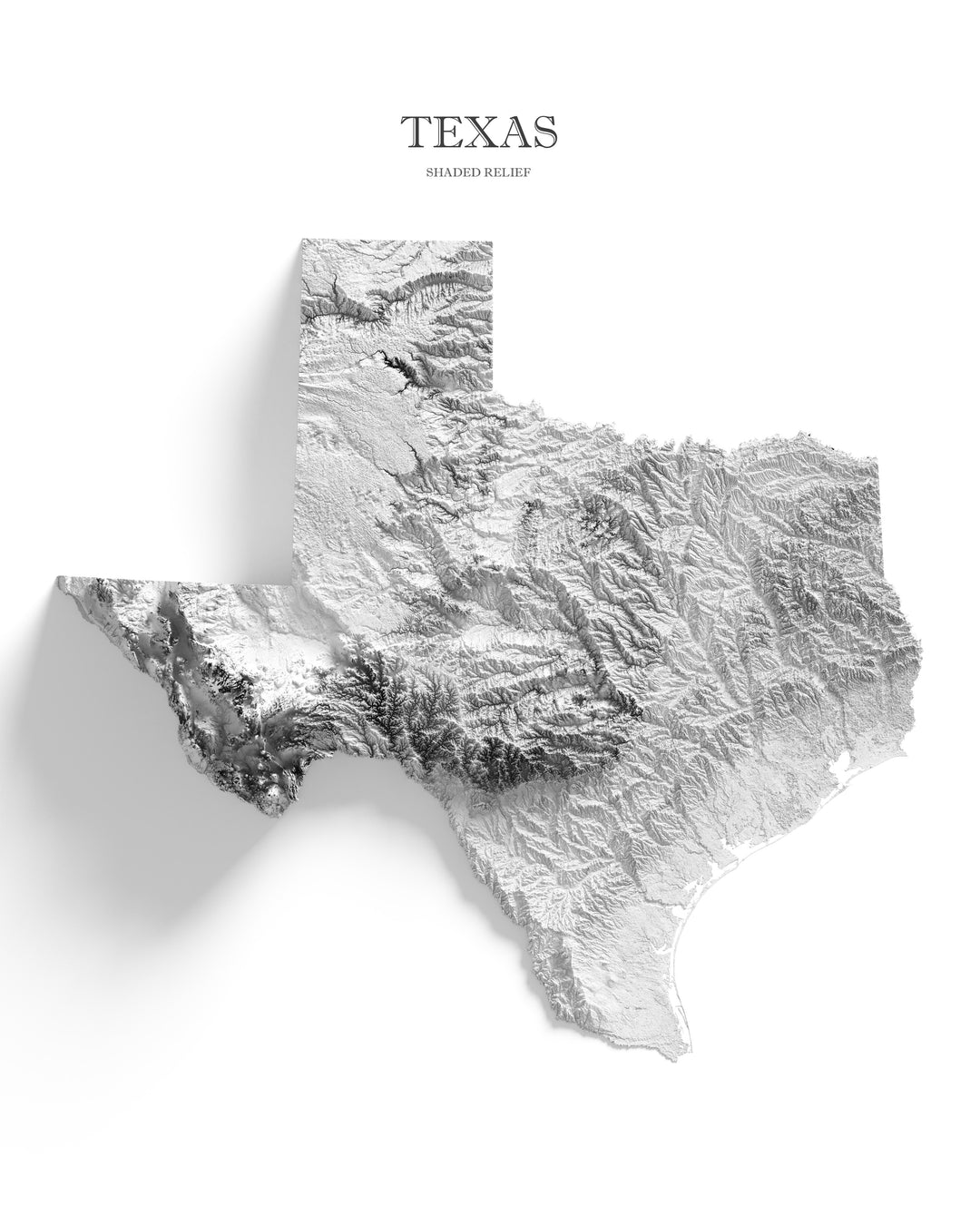 Texas Shaded Relief – Visual Wall Maps Studio