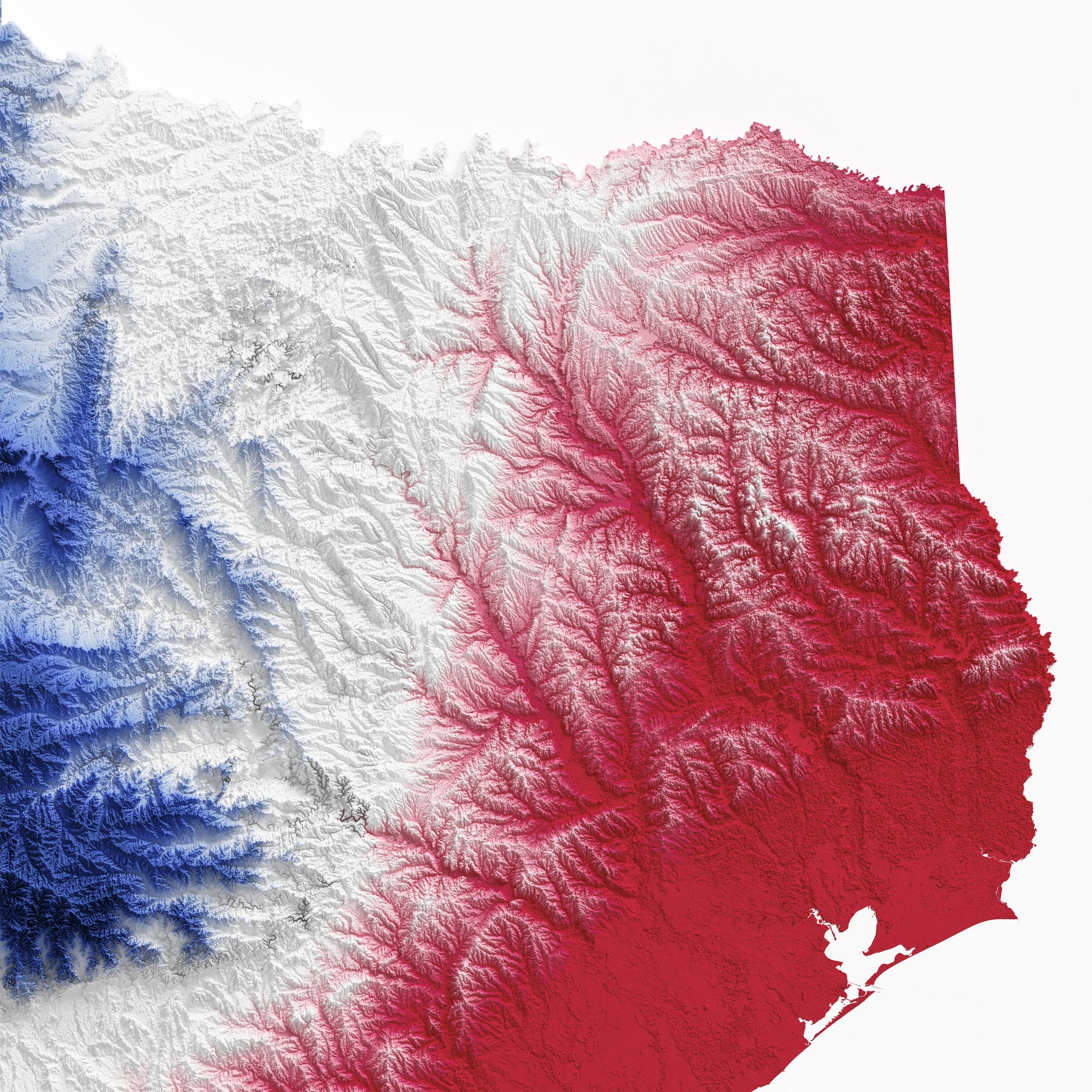 Texas Shaded Relief Colorized (State Flag Colors) – Visual Wall Maps Studio