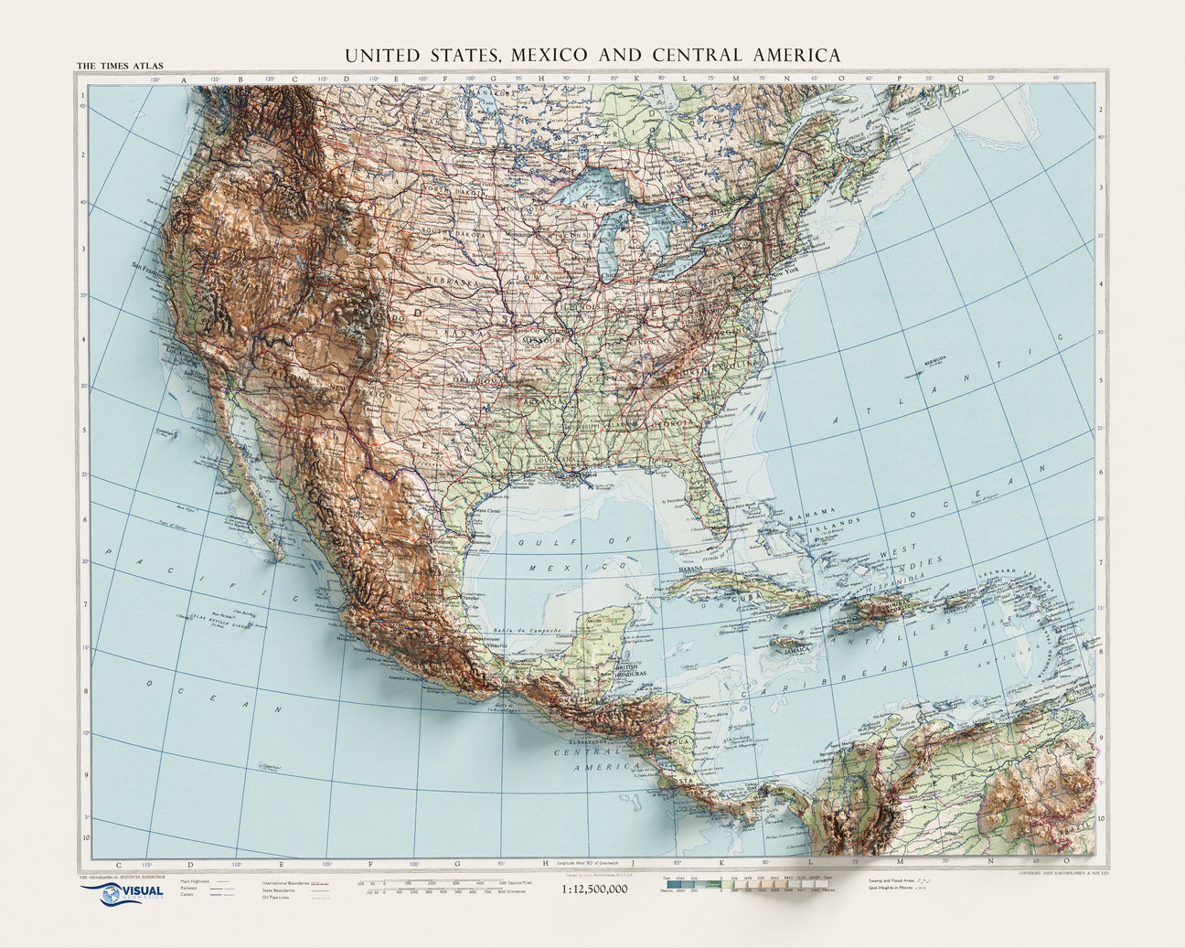 Topographic Map of U.S.A., Mexico and Central America – Visual Wall ...