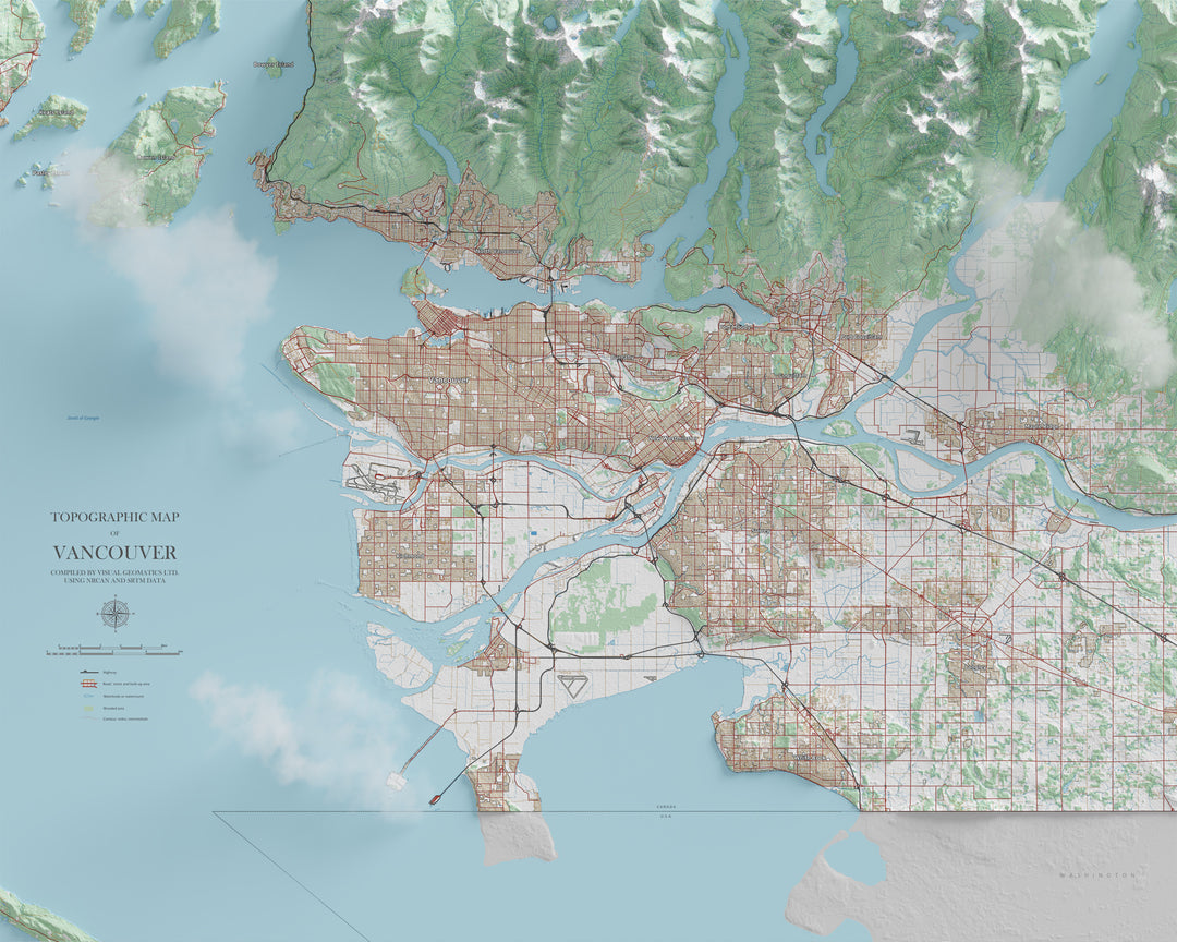 Vancouver Topographic Map – Visual Wall Maps Studio