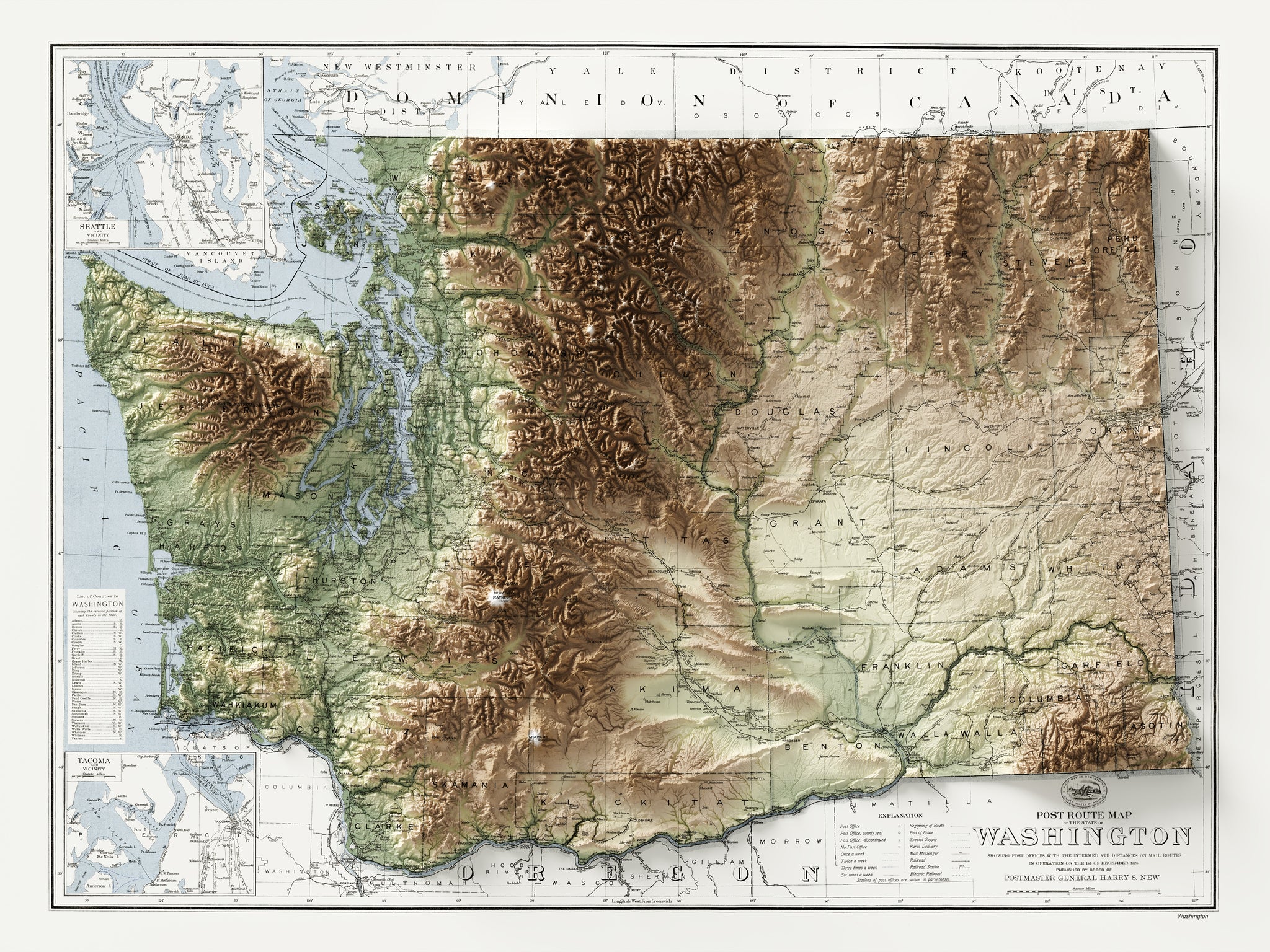 Washington State Vintage Topographic Map (c.1925) – Visual Wall Maps Studio