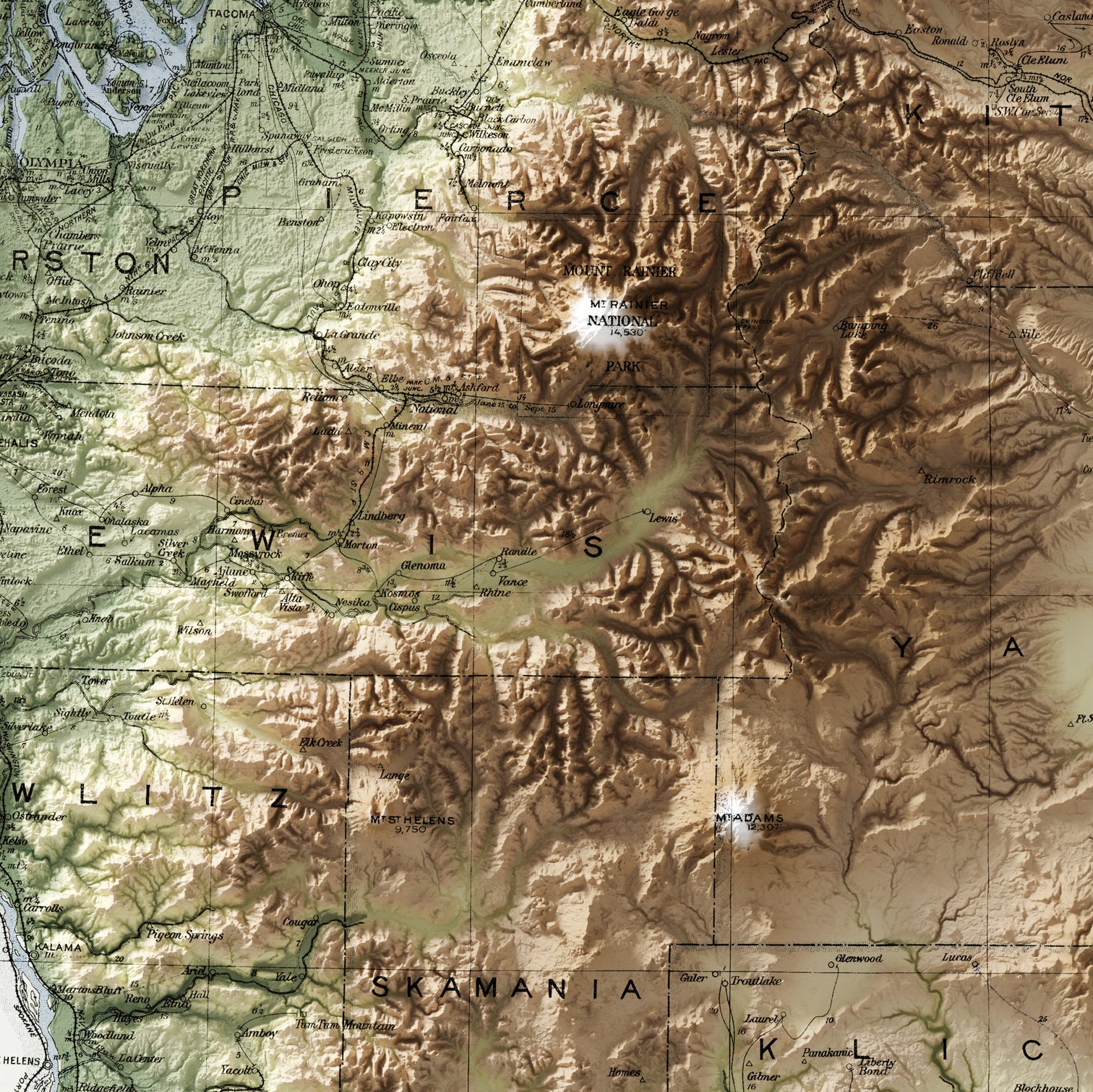 Washington State Vintage Topographic Map (c.1925) – Visual Wall Maps Studio