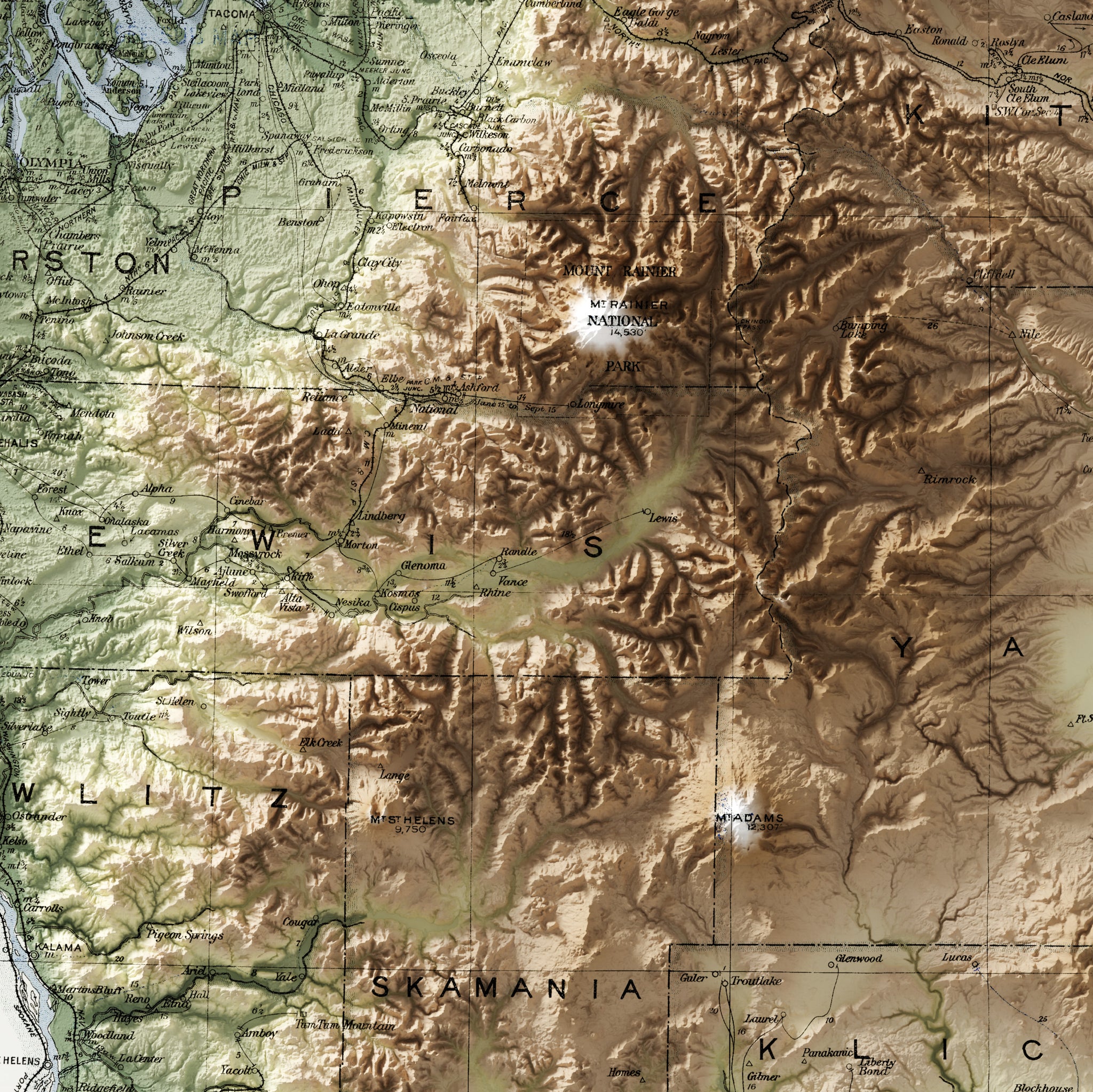 Washington State Vintage Topographic Map (c.1925) – Visual Wall Maps Studio