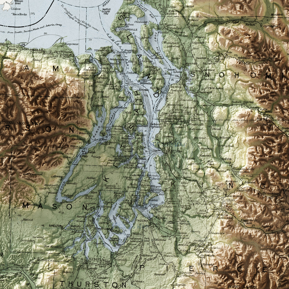Washington State Vintage Topographic Map (c.1925) – Visual Wall Maps Studio