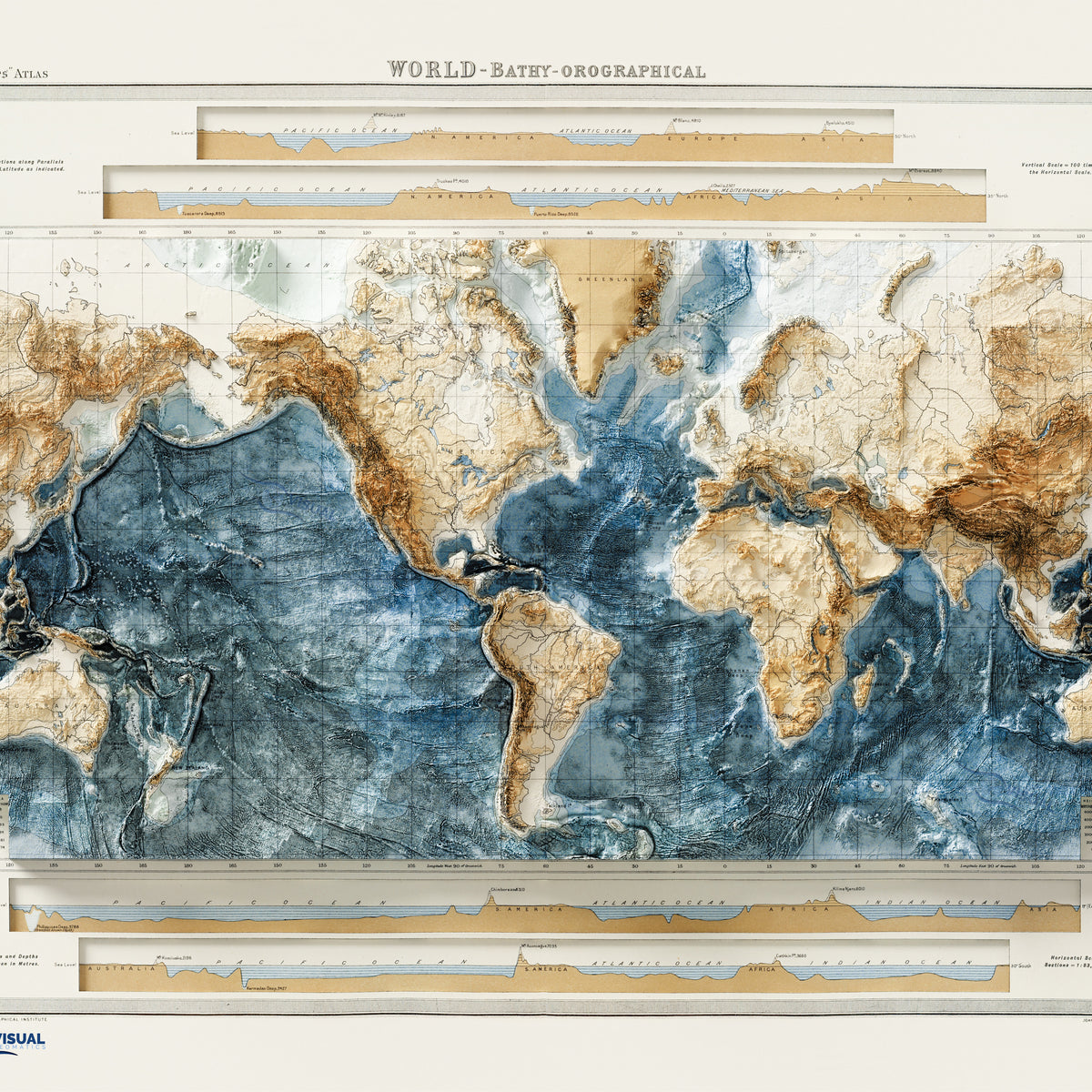 World Bathymetry Vintage Map – Visual Wall Maps Studio