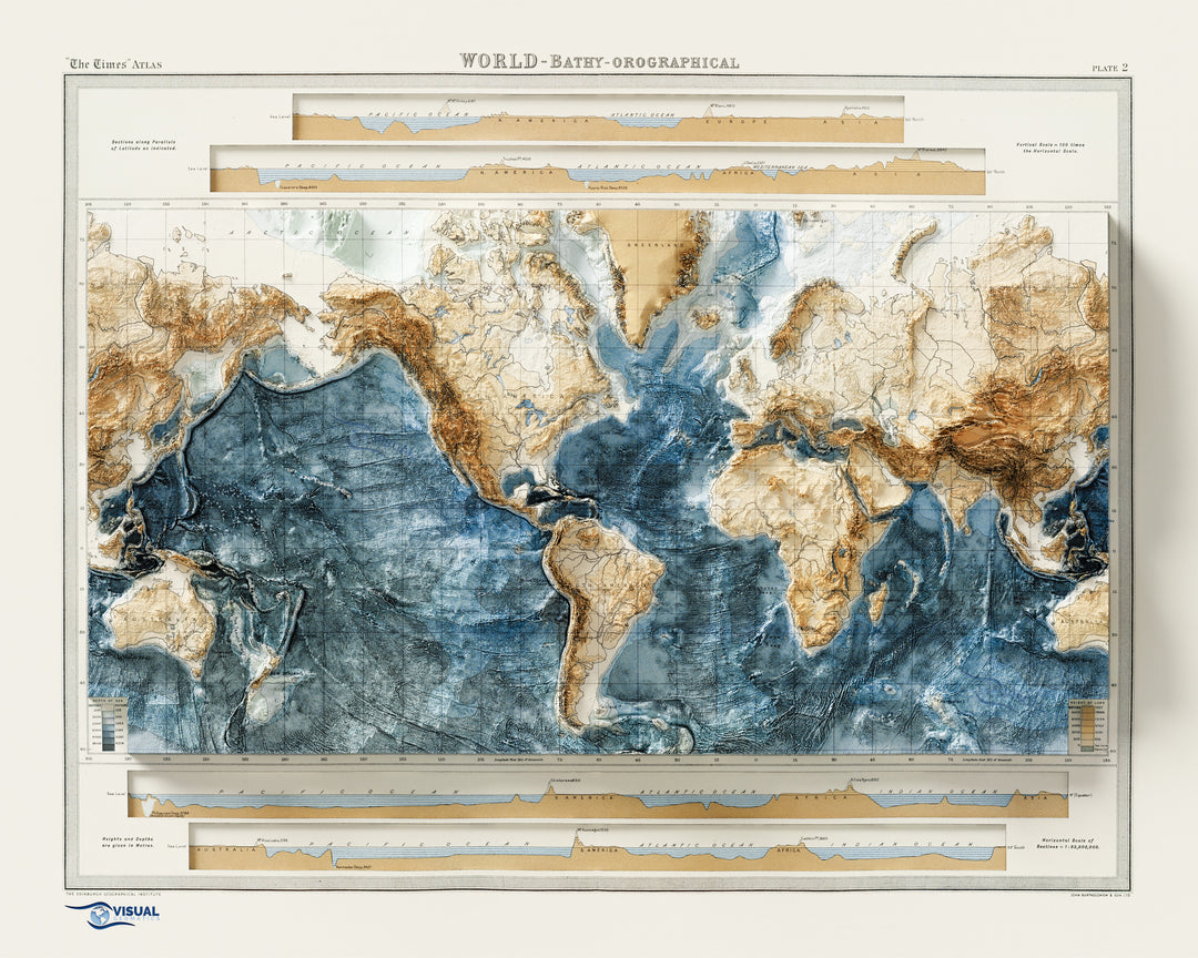 World Bathymetry Vintage Map – Visual Wall Maps Studio